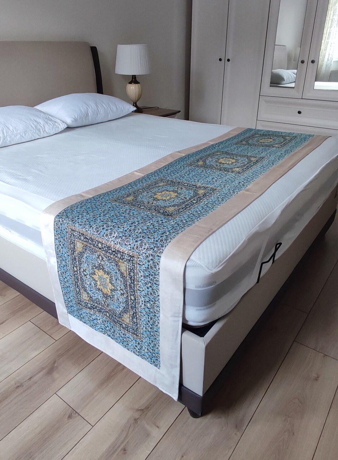 Handmade Bed Runner, Ceramic Pattern Turquoise Color 23/96" Inches ...