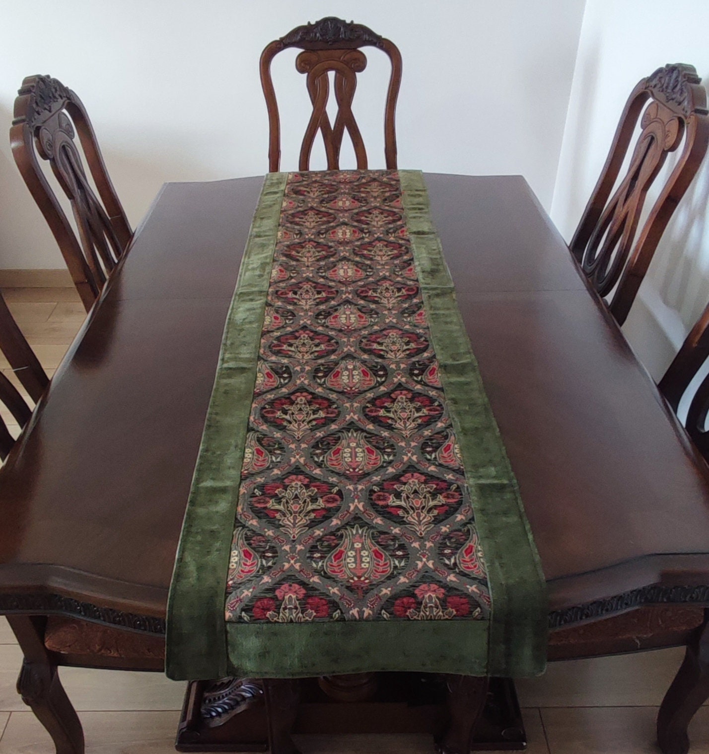 Tulip Pattern Table Runner, Green Color 20x78inches,turkish Handmade ...