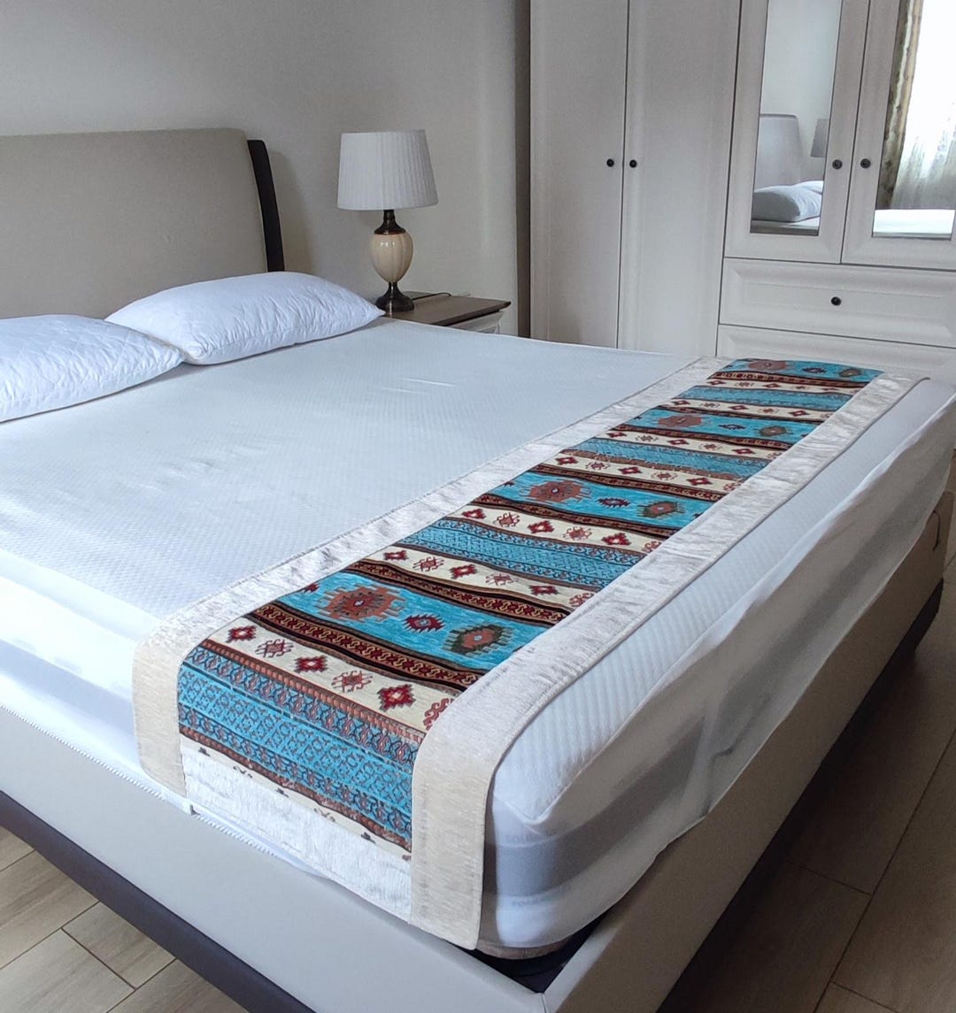 Handmade Bed Runner, Rug Pattern Turquoise & Beige Colors 20/78"inches ...