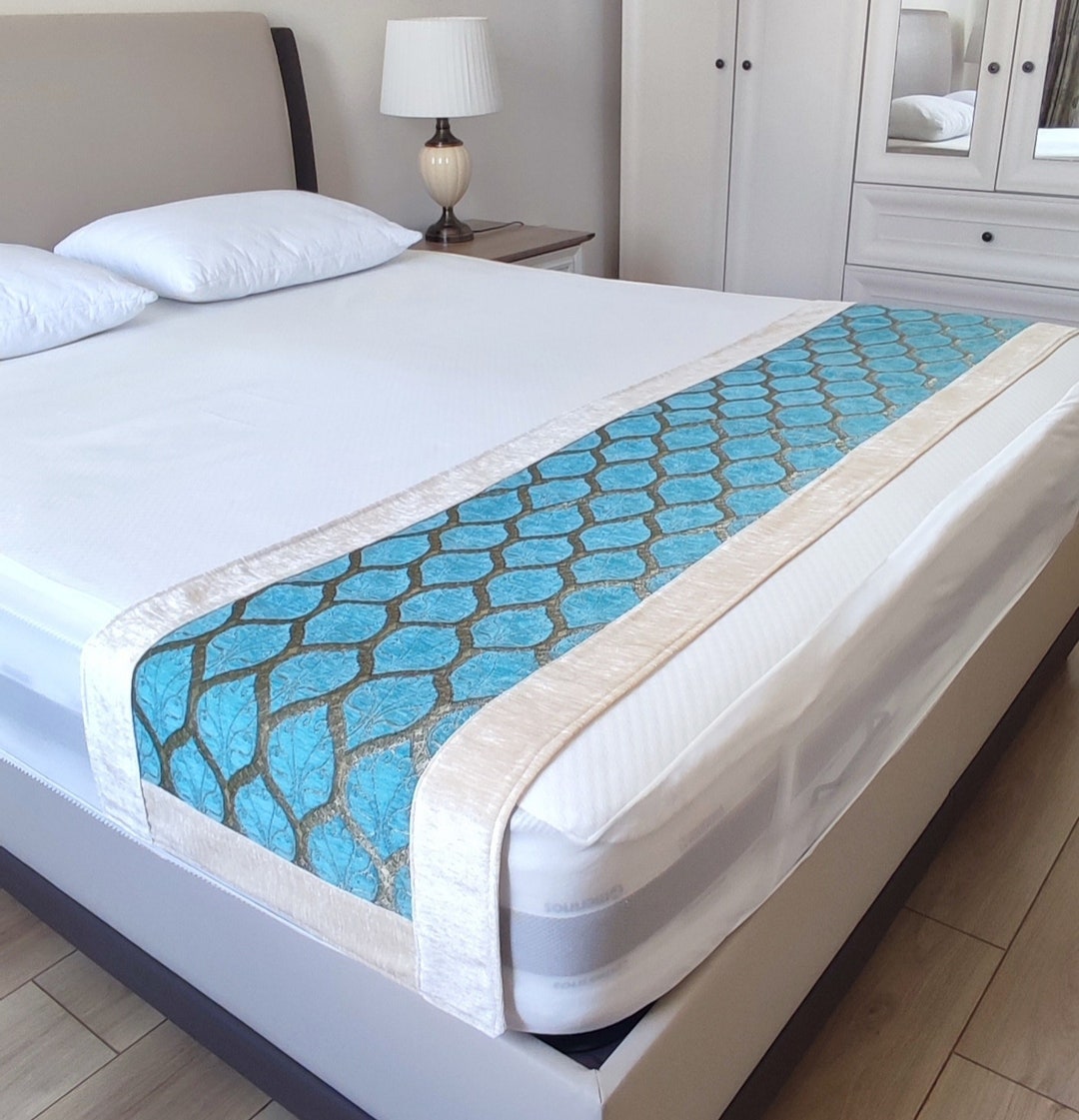 Handmade Bed Runner, Modern Pattern Turquoise&beige Colors 20/78"inches ...