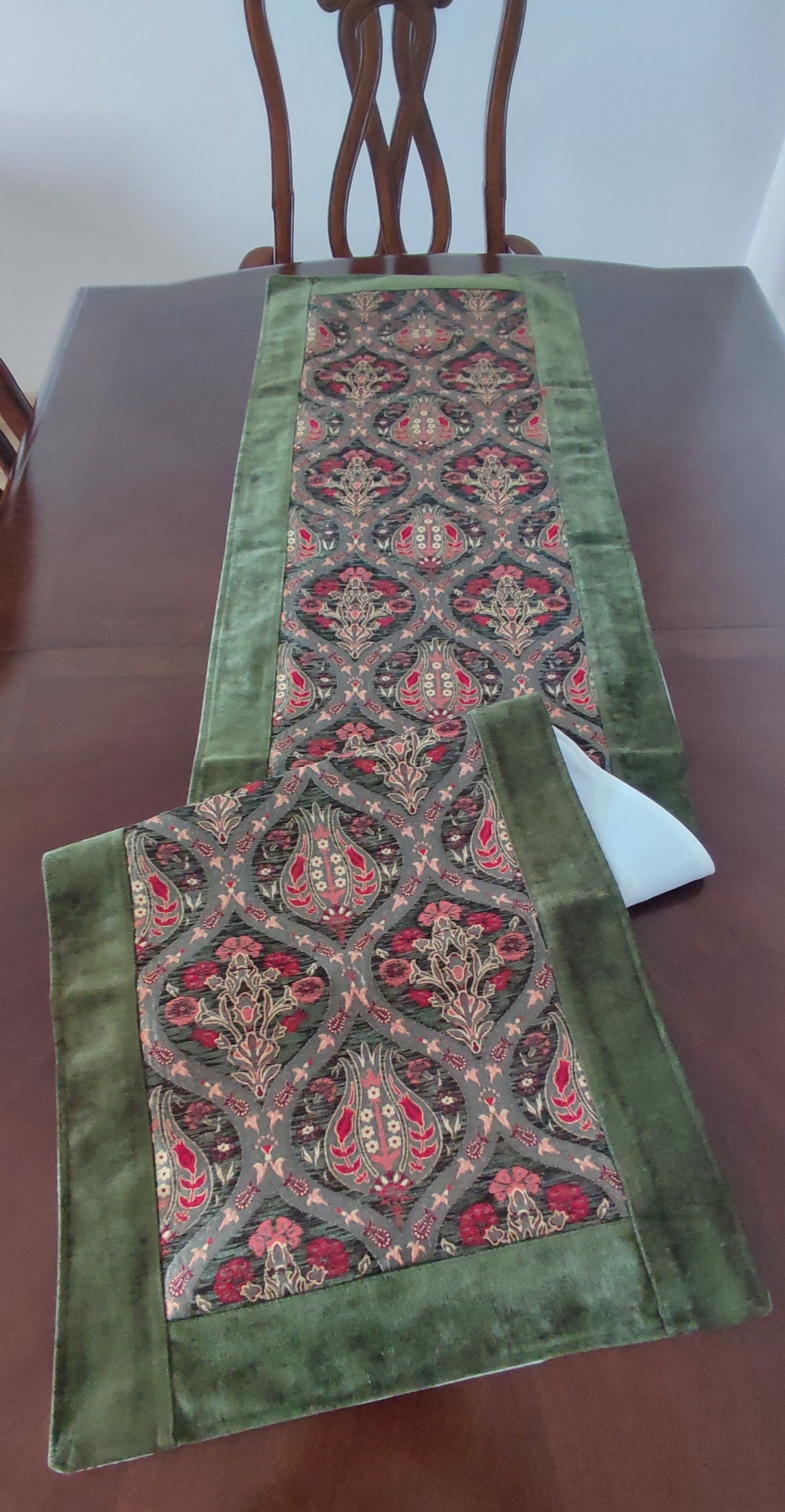 Tulip Pattern Table Runner, Green Color 20x78inches,turkish Handmade ...