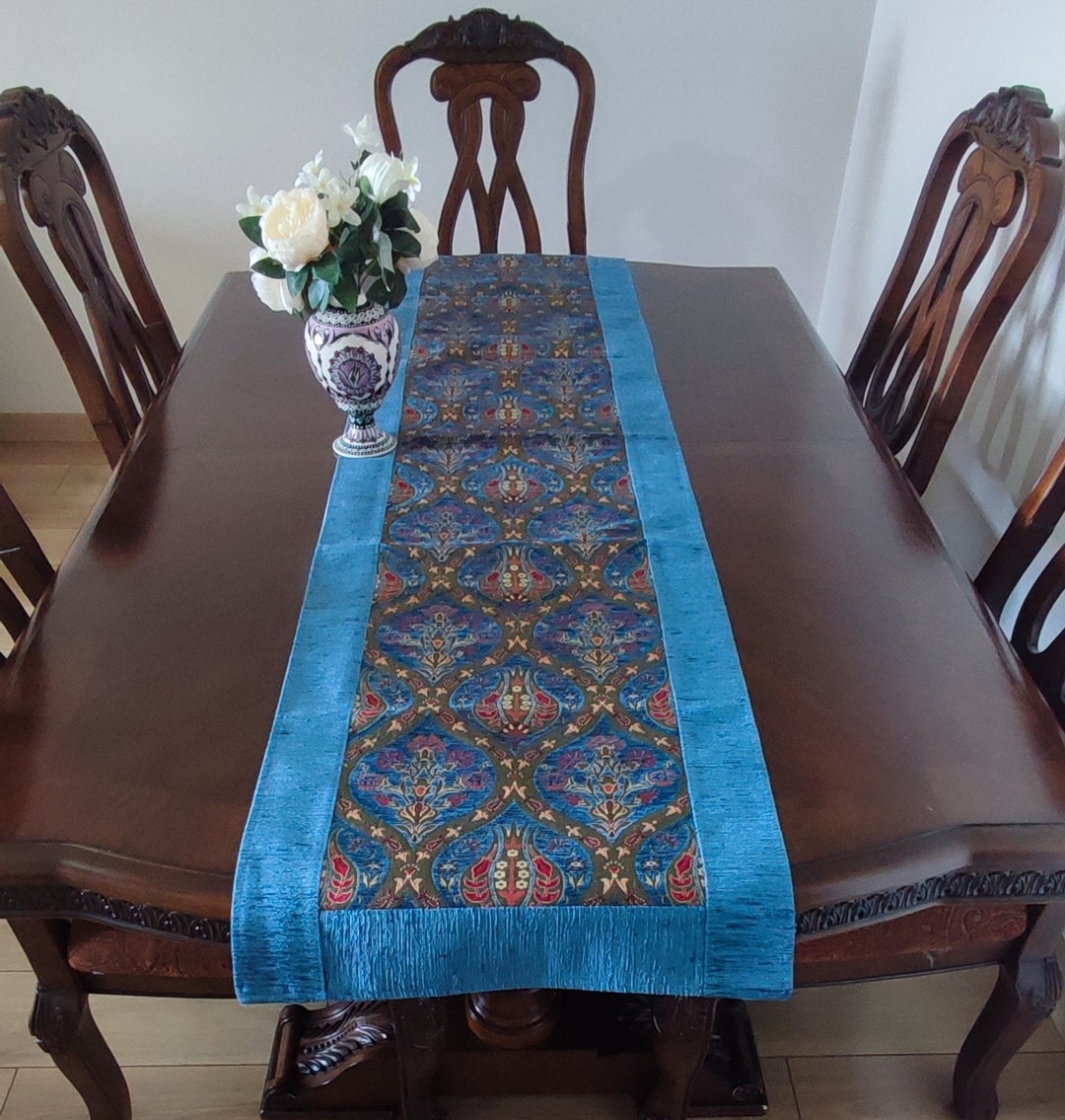 Dining Table Runner,tulip Pattern Blue Color 20x78 Inches,turkish ...