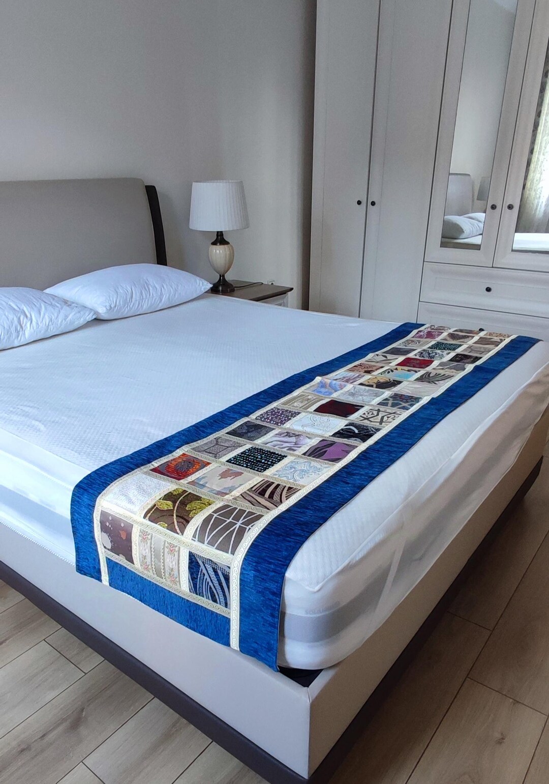Handmade Bed Runner,patchwork Pattern Blue Color 20/78"inches,modern ...