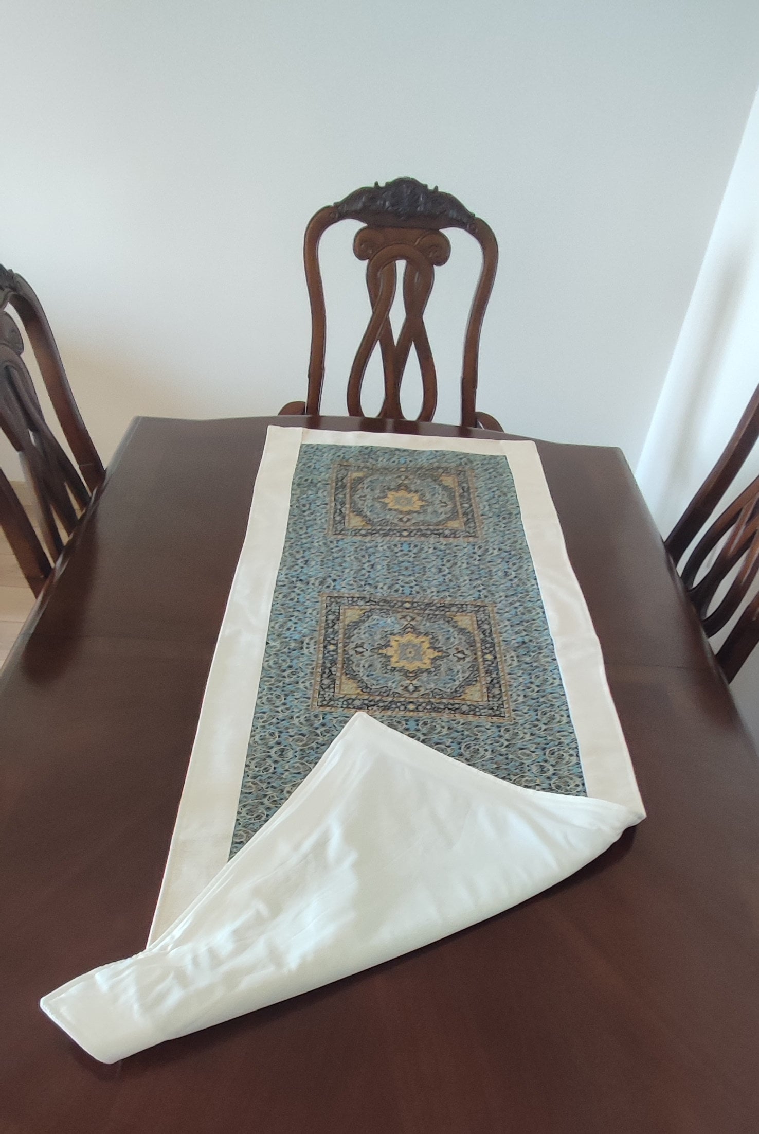 Long Dining Table Runner Ceramic Pattern Turquoise Color 23/63 Inches ...