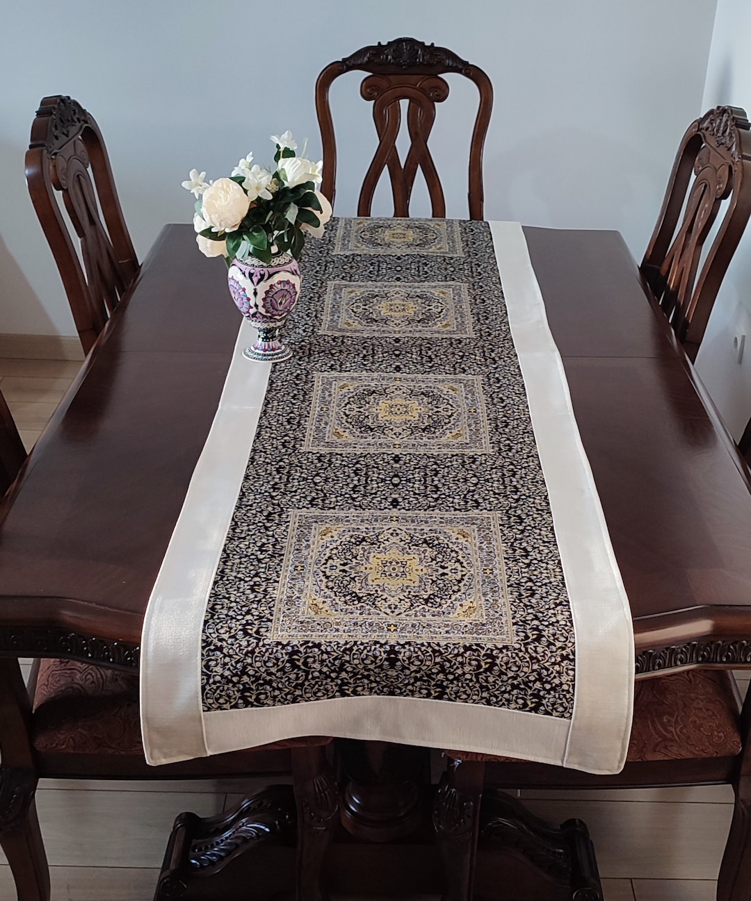 Long Dining Table Runner Ceramic Pattern Black Color 23/63 Inches ...