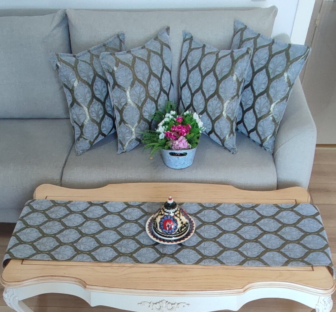 Gray Chenille Pillowcases and Table Runner Set: Modern Leaf Pattern - Etsy