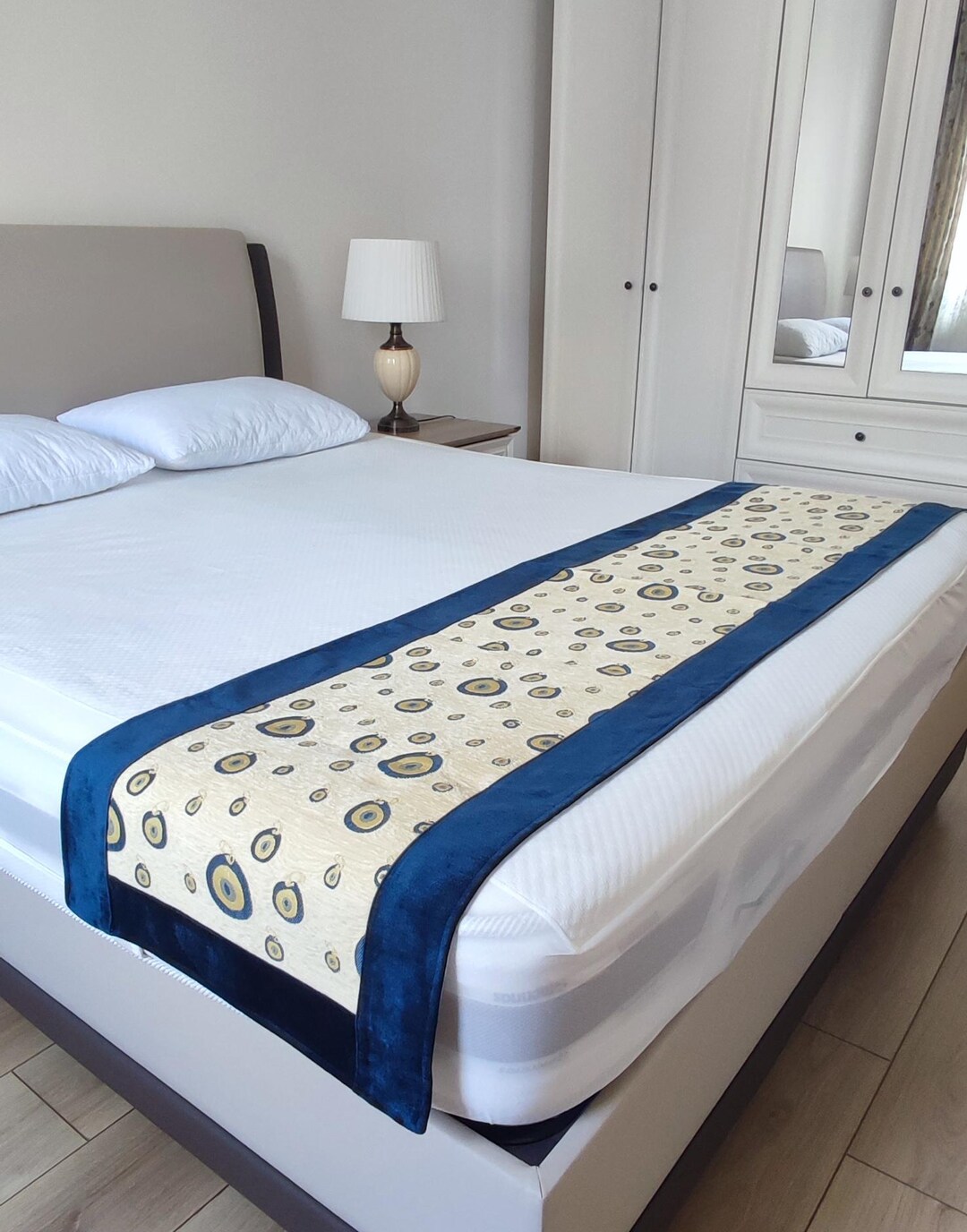 Handmade Bed Runner,evil Eye Bead Pattern Beige&blue Colors 20/78 ...