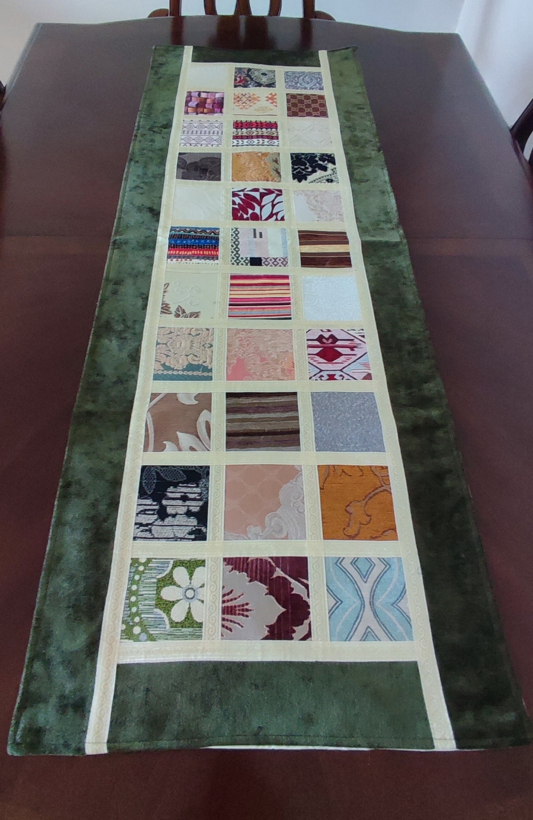 Patchwork Pattern Table Runner Dark Green Color 20/55" Inches,modern ...