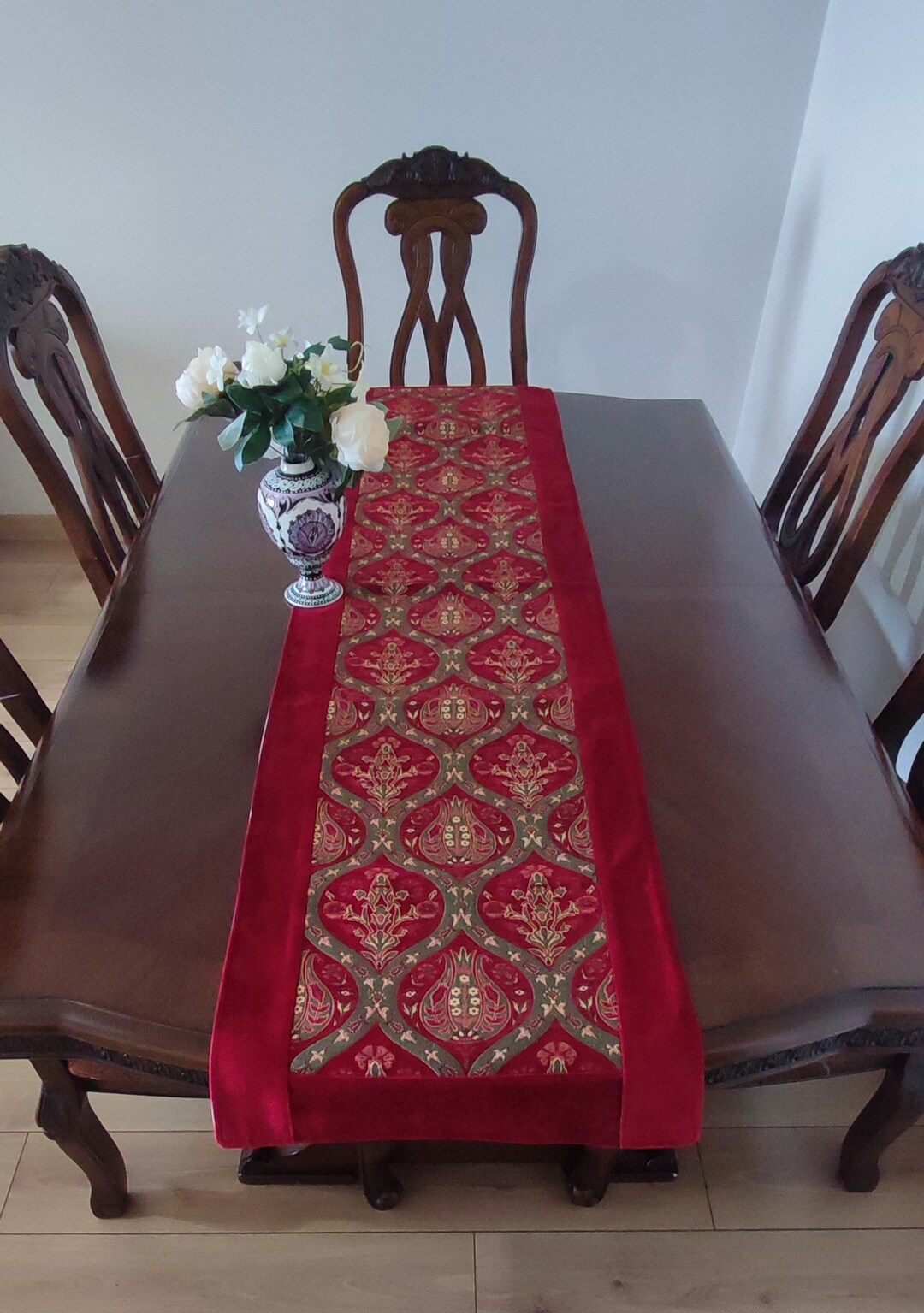 Long Dining Table Runner,tulip Pattern Red Color 20x78"inches,oriental ...