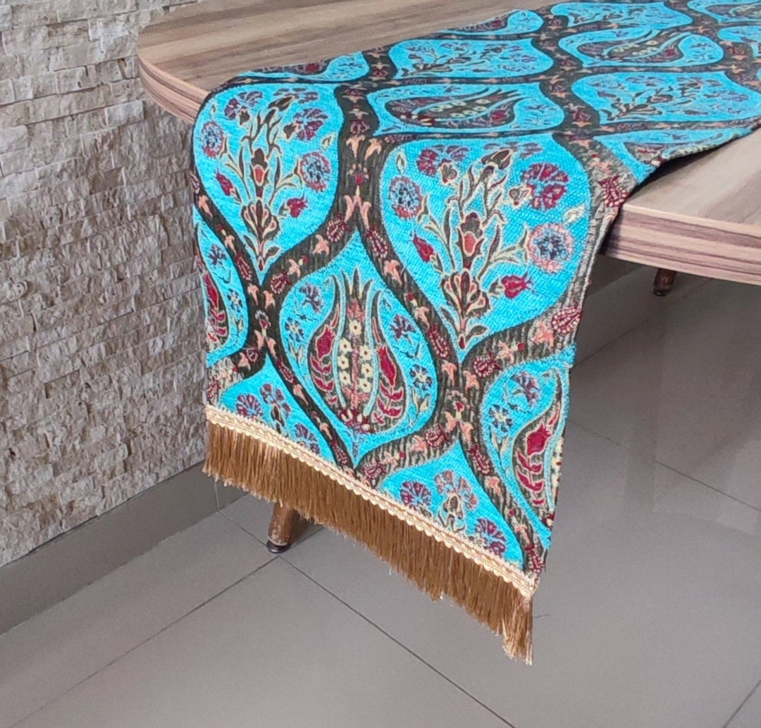 Coffee Table Runner Tulip Pattern Turquoise Color 13x51 Inches,turkish ...