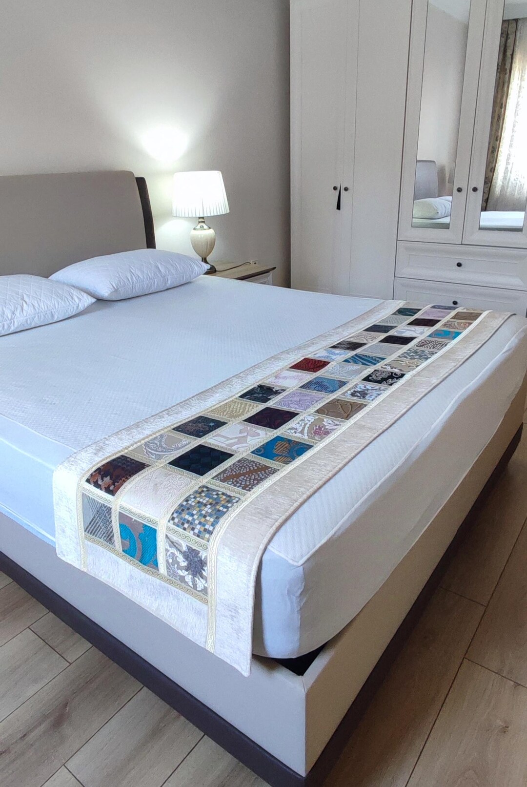 Handmade Bed Runner,patchwork Pattern Beige Color 20/78inches,modern ...