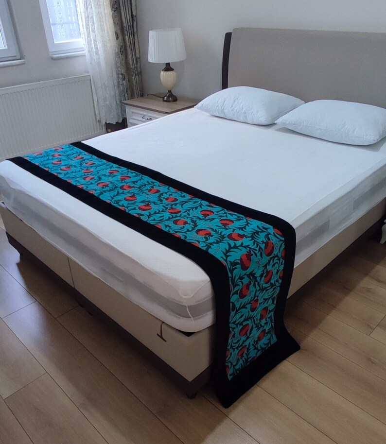 Handmade Bed Runner,pomegranate Pattern Black&turquoise 20/118inches ...