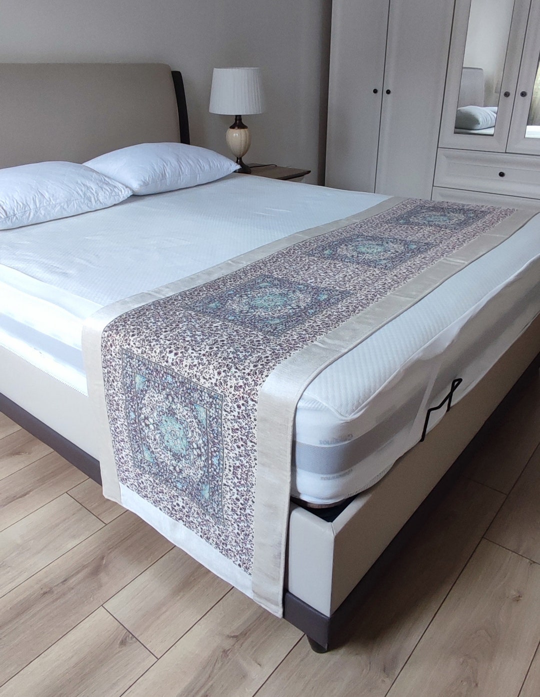 Handmade Bed Runner, Ceramic Pattern Beige Color 23/96" Inches,oriental ...