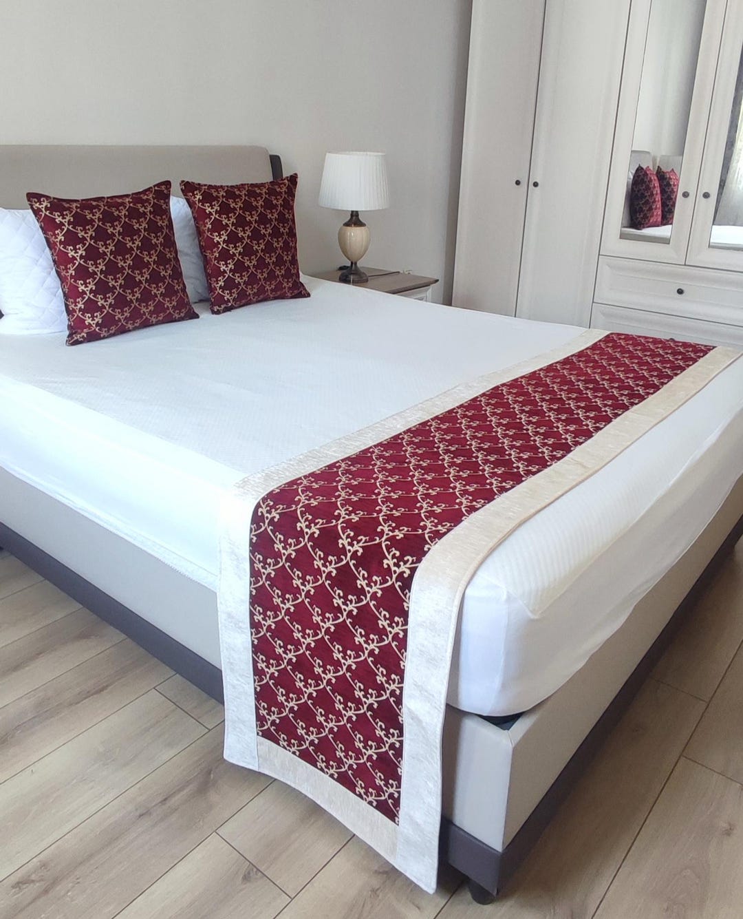 Bed Runner Set,modern Pattern Burgundy and Gold Colors,1 Bed Runner 20/ ...