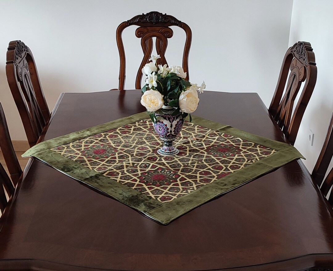 Handmade Tablecloth, Tile Pattern Green Color 34/34İnches,turkish ...