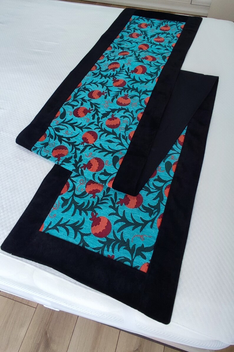 Handmade Bed Runner,pomegranate Pattern Black&turquoise 20/118inches ...