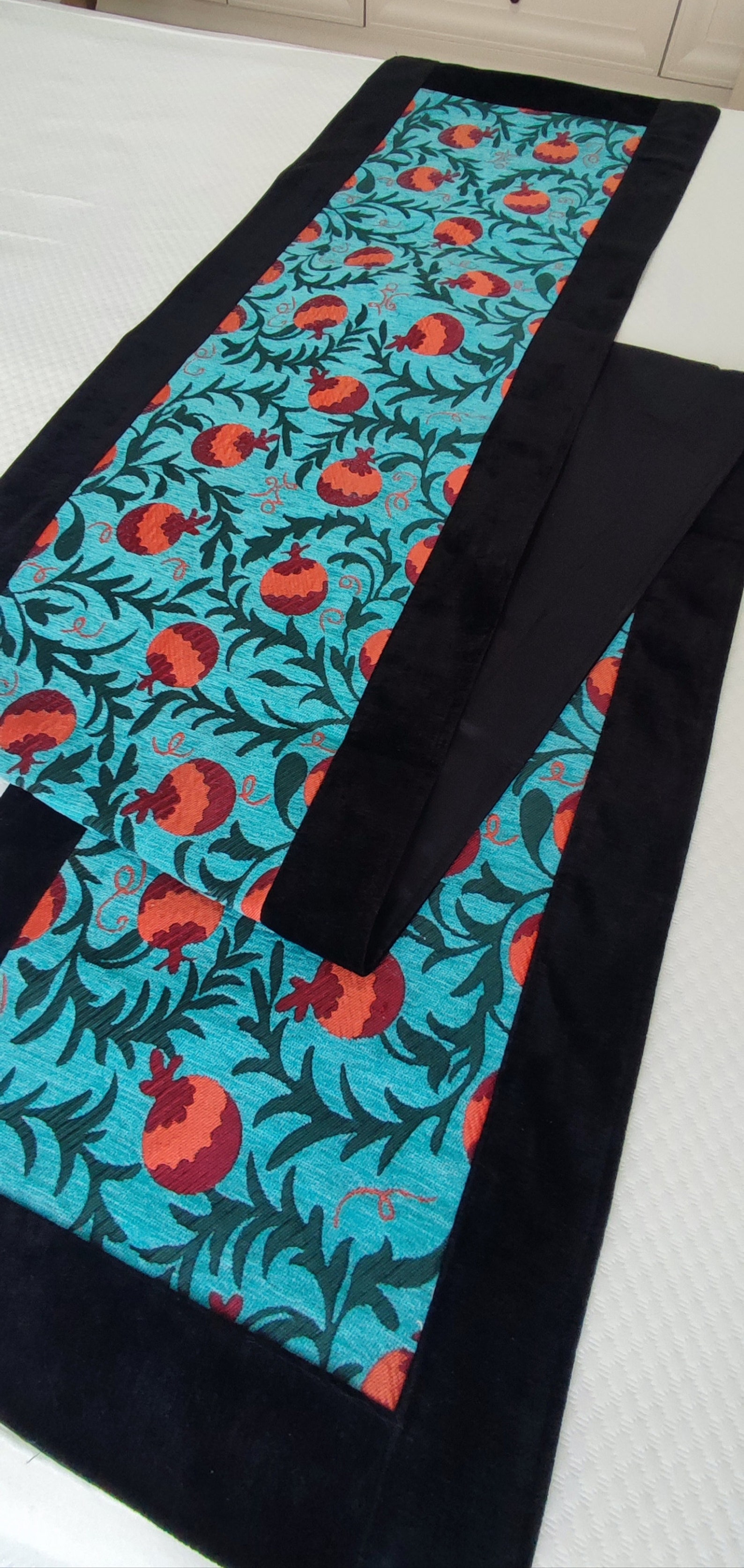 Handmade Bed Runner,pomegranate Pattern Black&turquoise 20/118inches ...