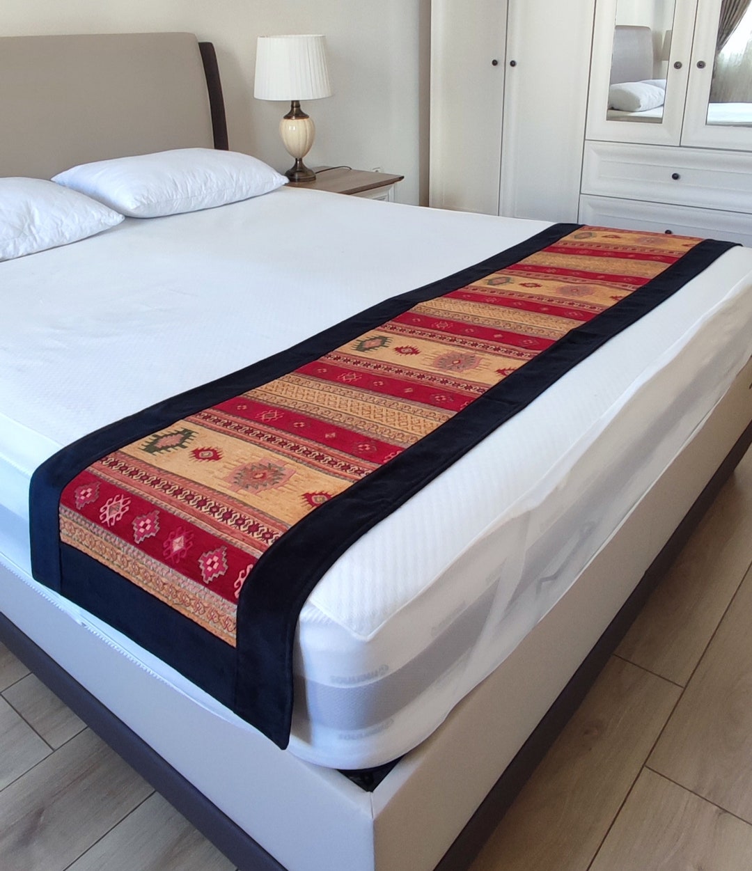 Handmade Bed Runner, Rug Pattern Mustard,red&black Colors 20/78" Inches ...