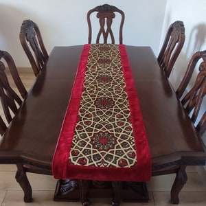Long Dining Table Runner, Tile Pattern Green & Red Colors 20x78"inches ...
