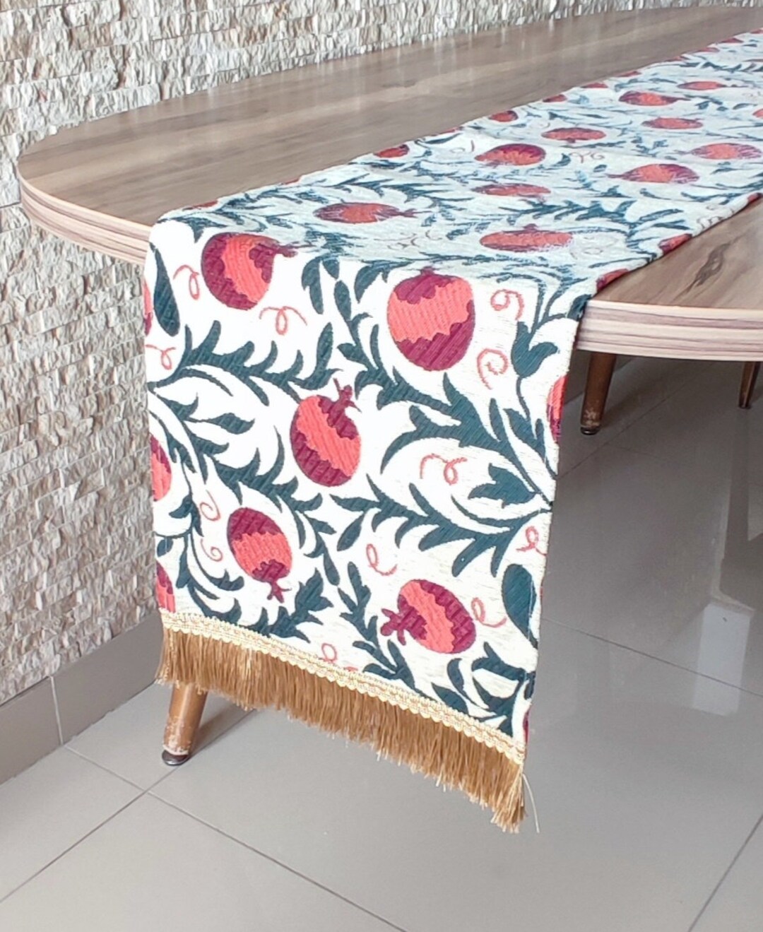 Pomegranate Pattern Table Runner Beige & Red Colors 13x40inches ...