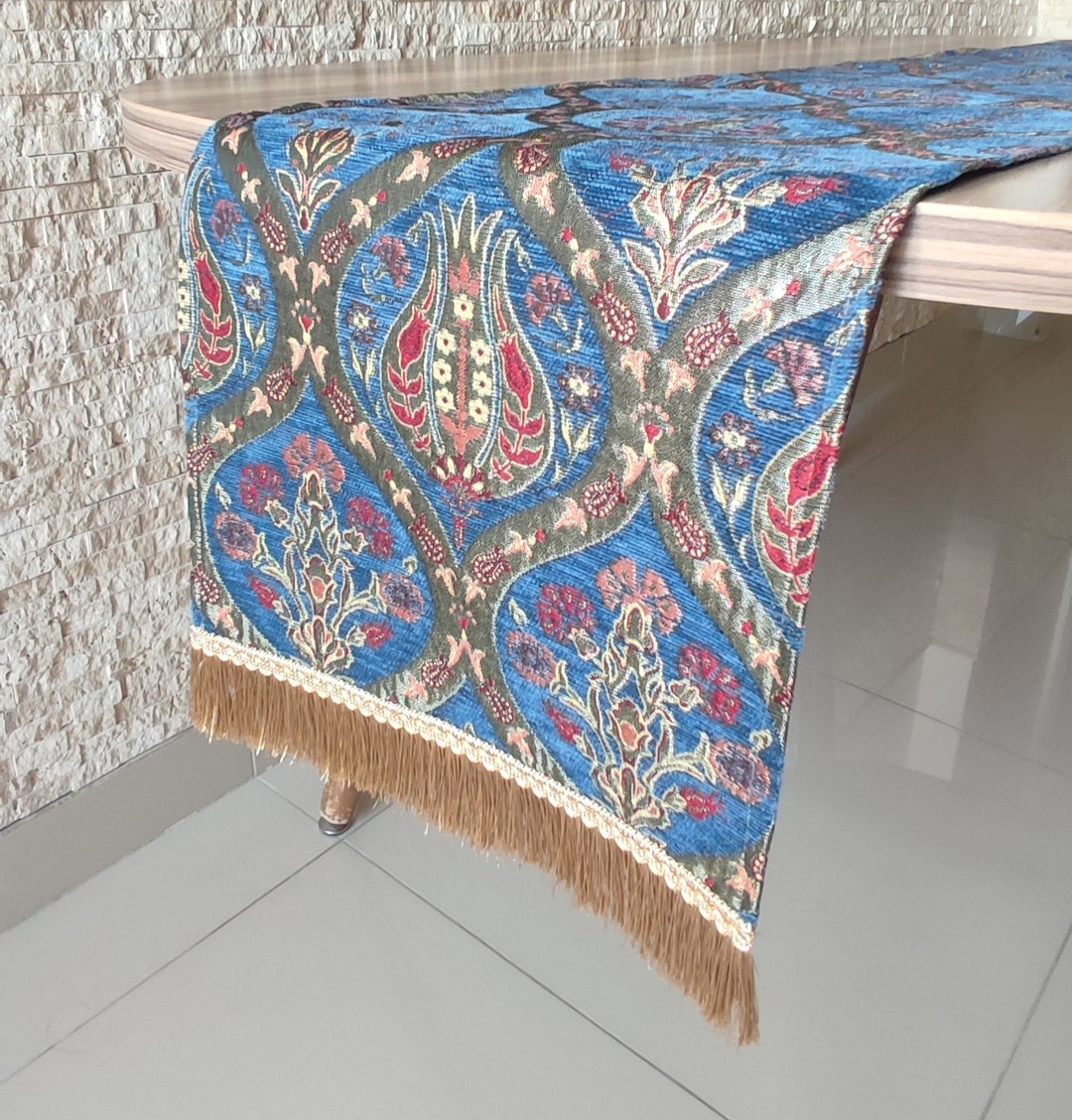 Blue Tulip Table Runner 13x40"inches, Turkish Table Runner, Authentic ...