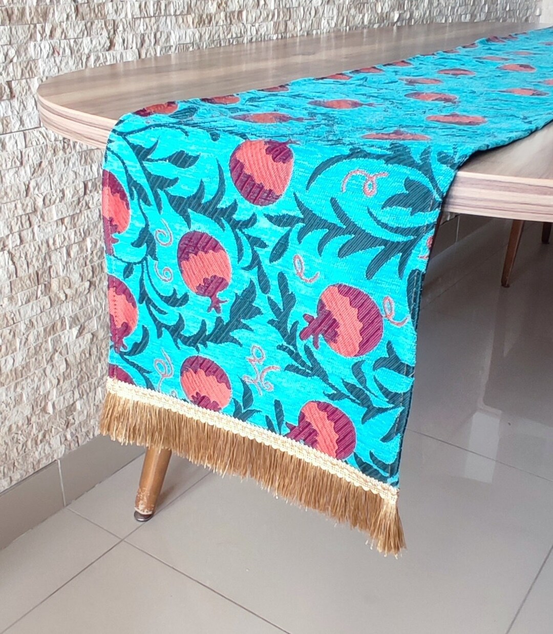 Table Runner Pomegranate Pattern, Turquoise & Red Colors 13x40"inches,rosh Hashanah Table Runner ...