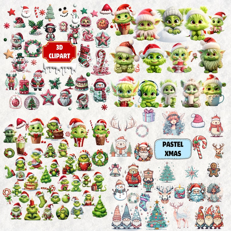 3D Christmas Letters and Clipart Bundle, Inflated Alphabet Set, Retro ...