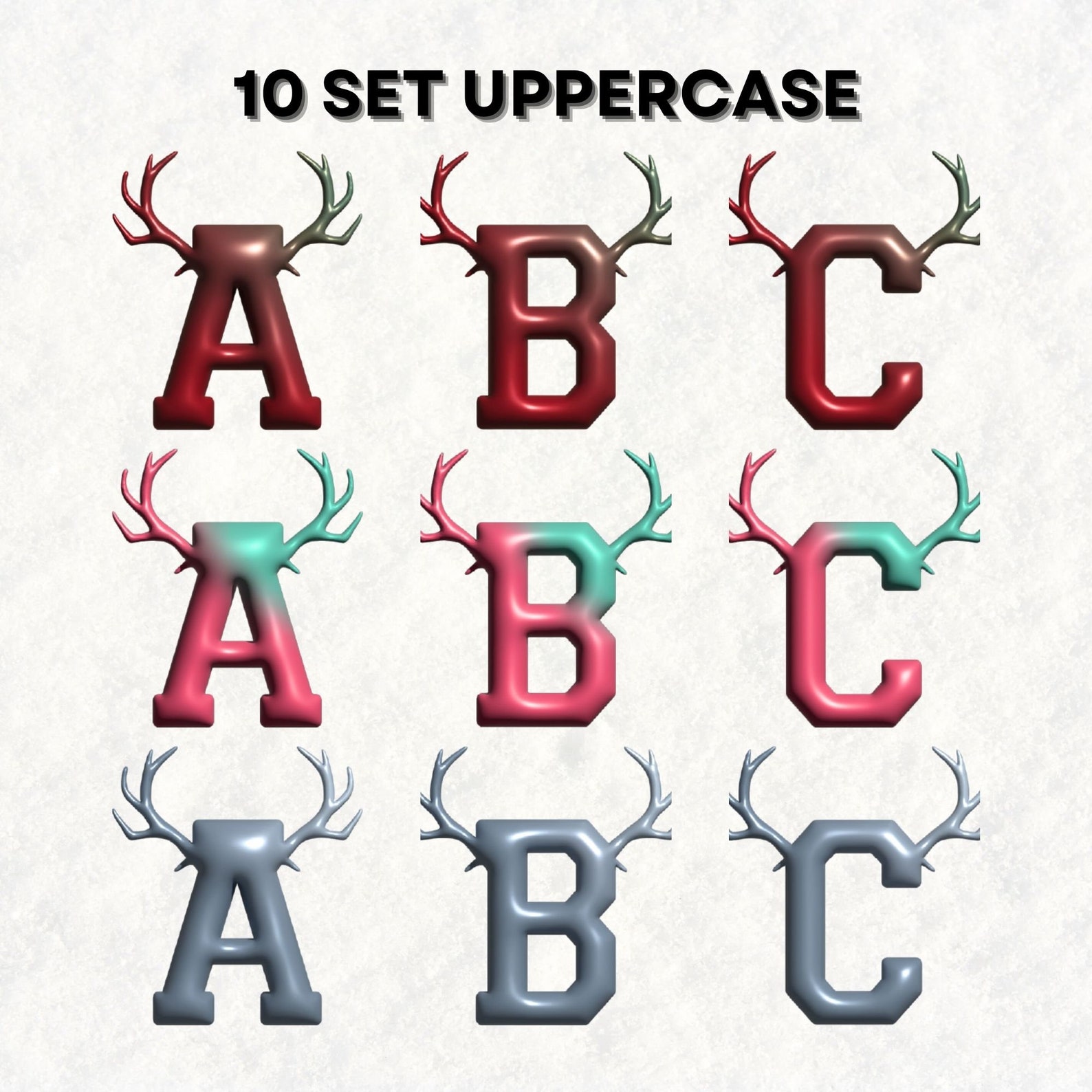 3D Inflated Christmas Letters + Clip Art + Papers Bundle, Uppercase ...