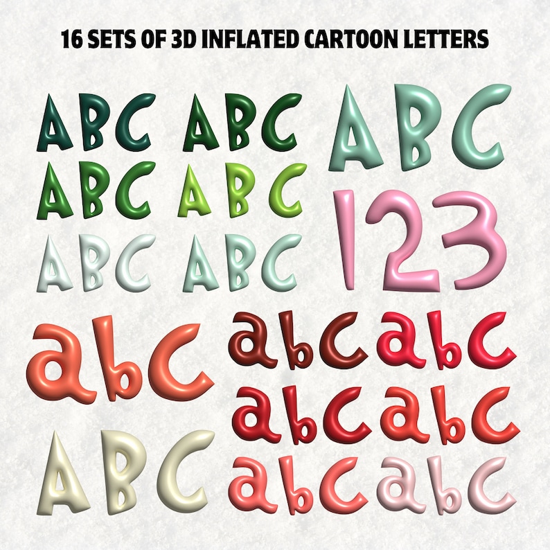 3D Christmas Letters and Clipart Bundle, Inflated Alphabet Set, Retro ...