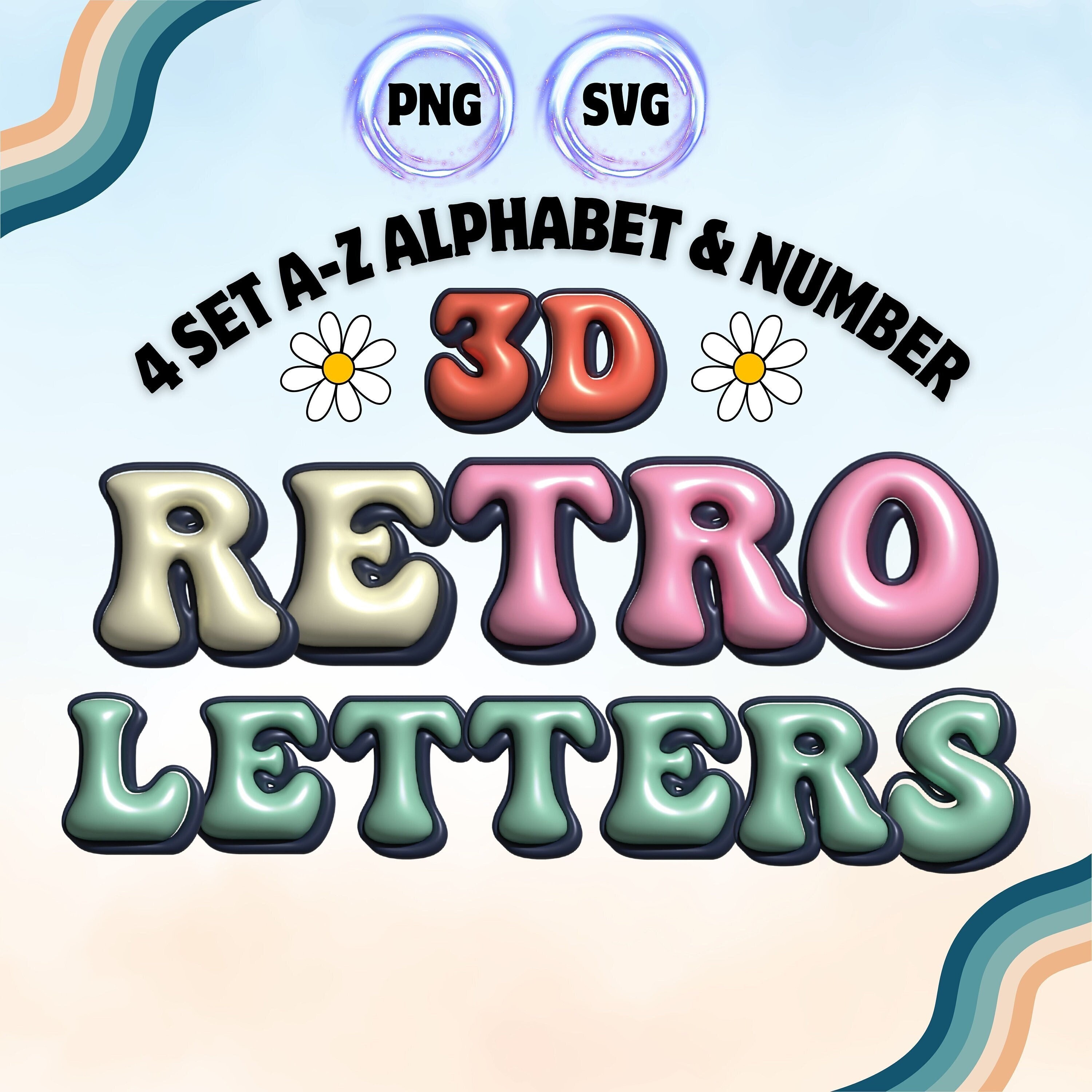 3D Retro Christmas Alphabet, Inflated Uppercase & Number Alphabet Set ...