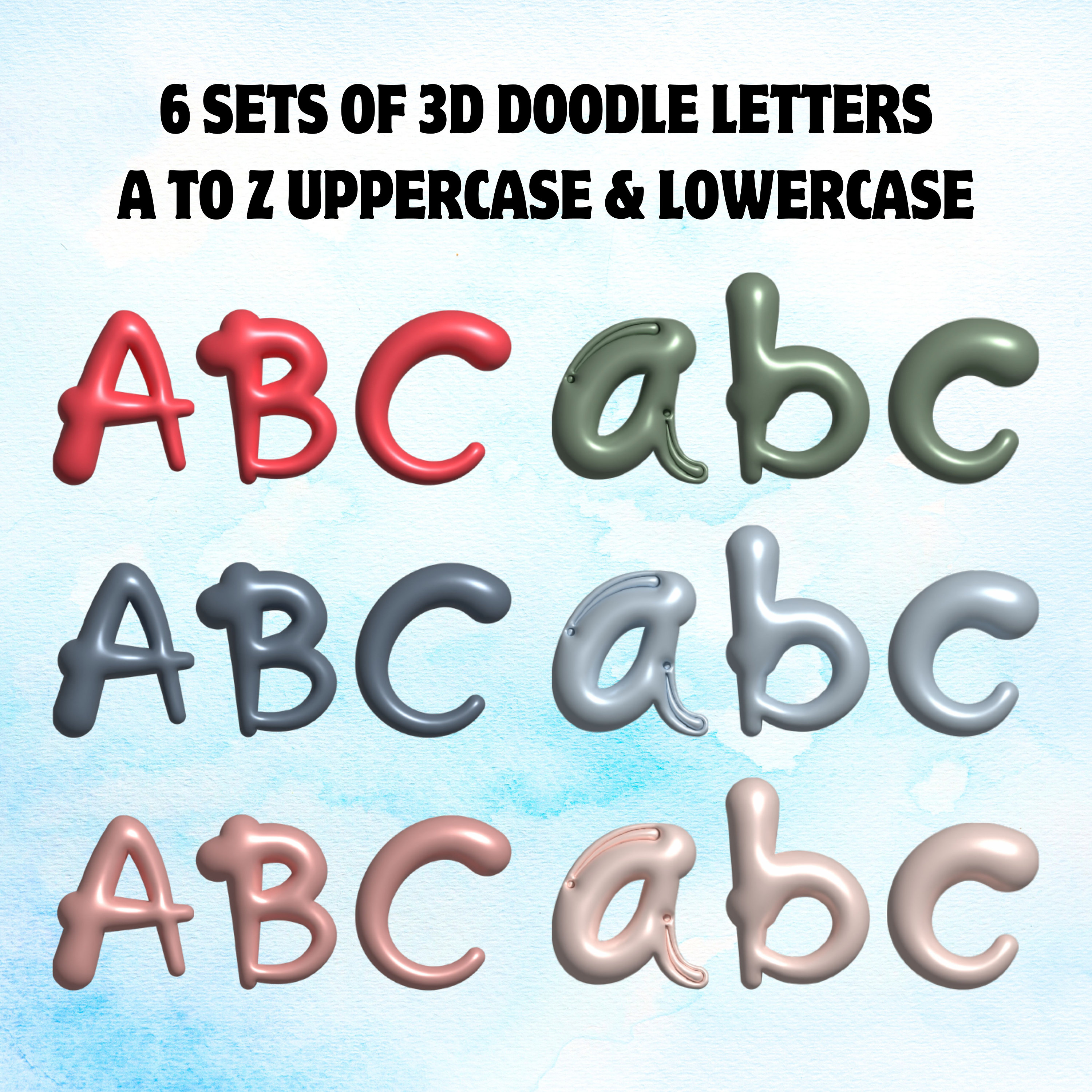 3D Inflated Christmas Clipart & Doodle Letters Bundle, Uppercase ...