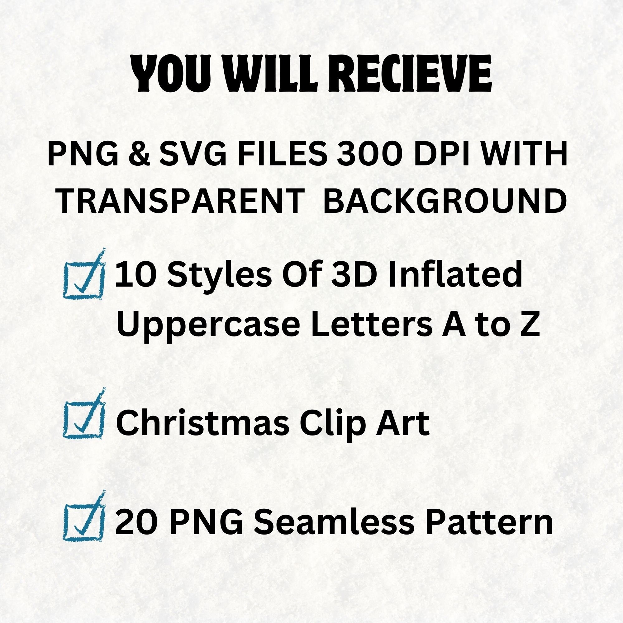 3D Inflated Christmas Letters + Clip Art + Papers Bundle, Uppercase ...