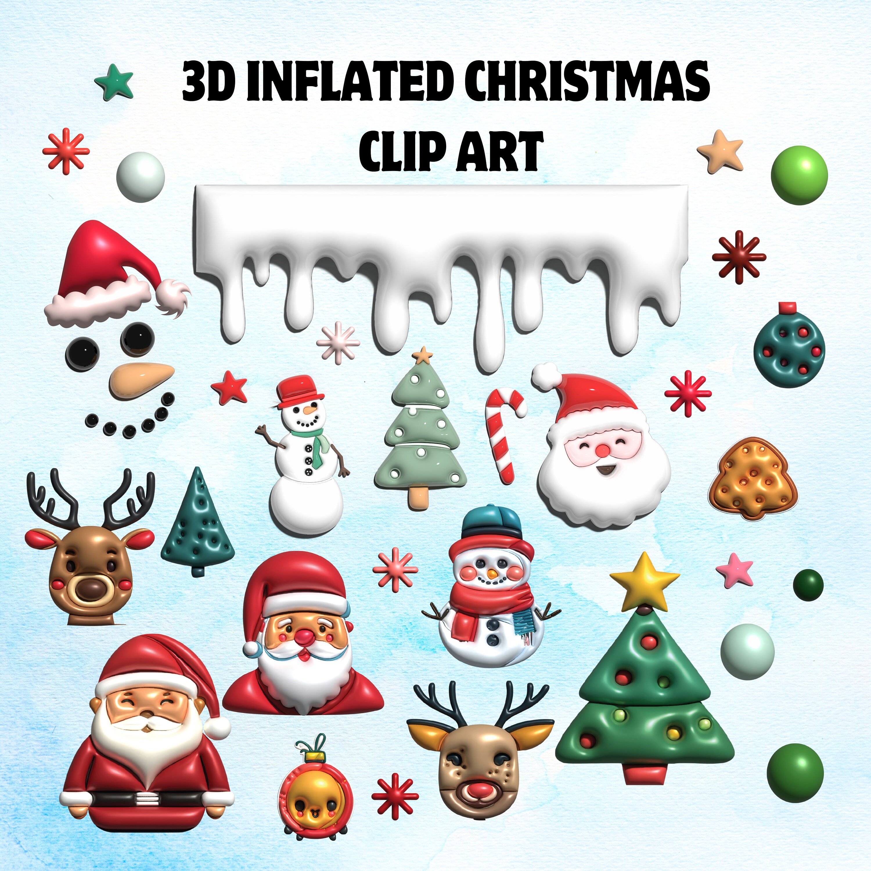 3D Inflated Christmas Clipart & Doodle Letters Bundle, Uppercase ...