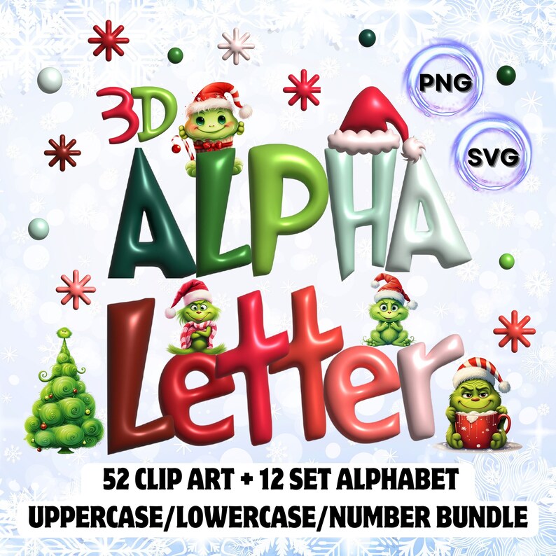 3D Christmas Letters + Clip Art Bundle, Uppercase Lowercase Number ...