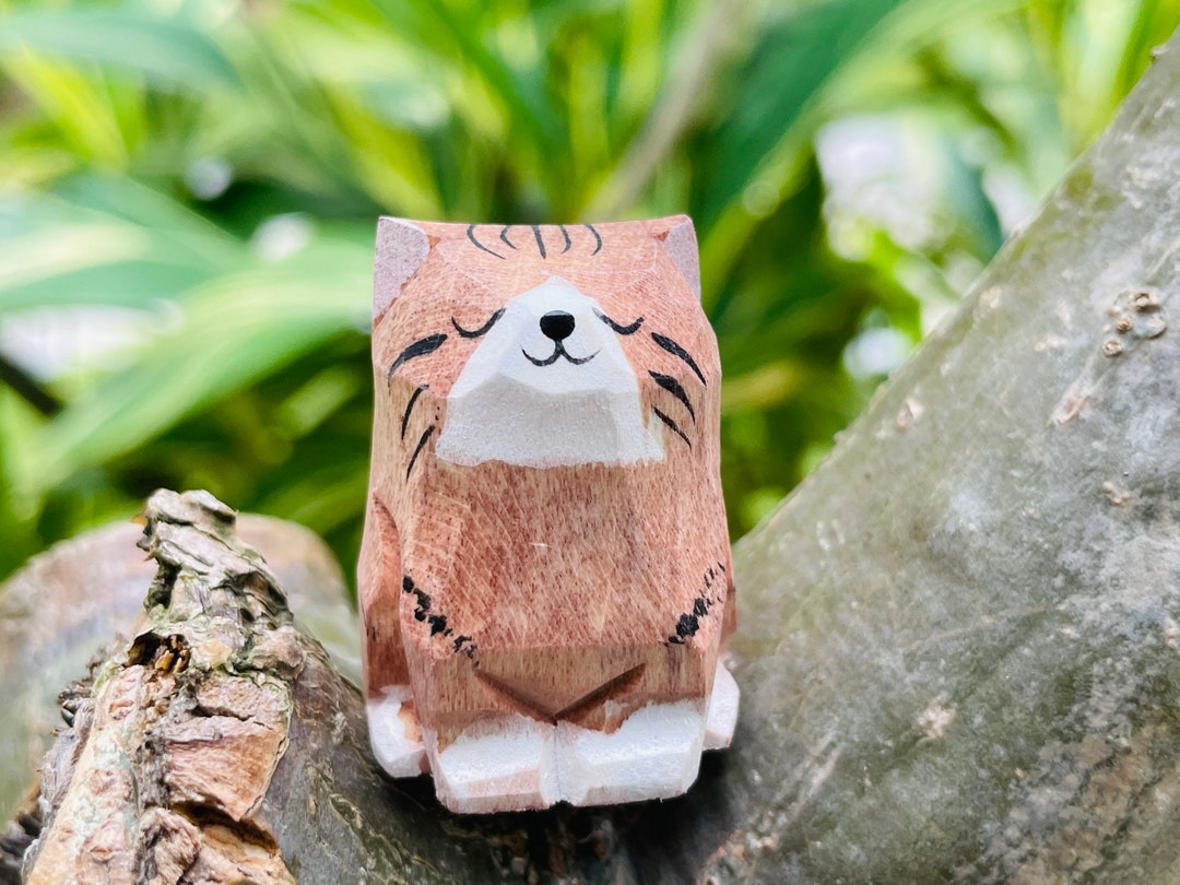 Handmade Cat Wood Carvingcharming Wooden Cat Sculptures for - Etsy