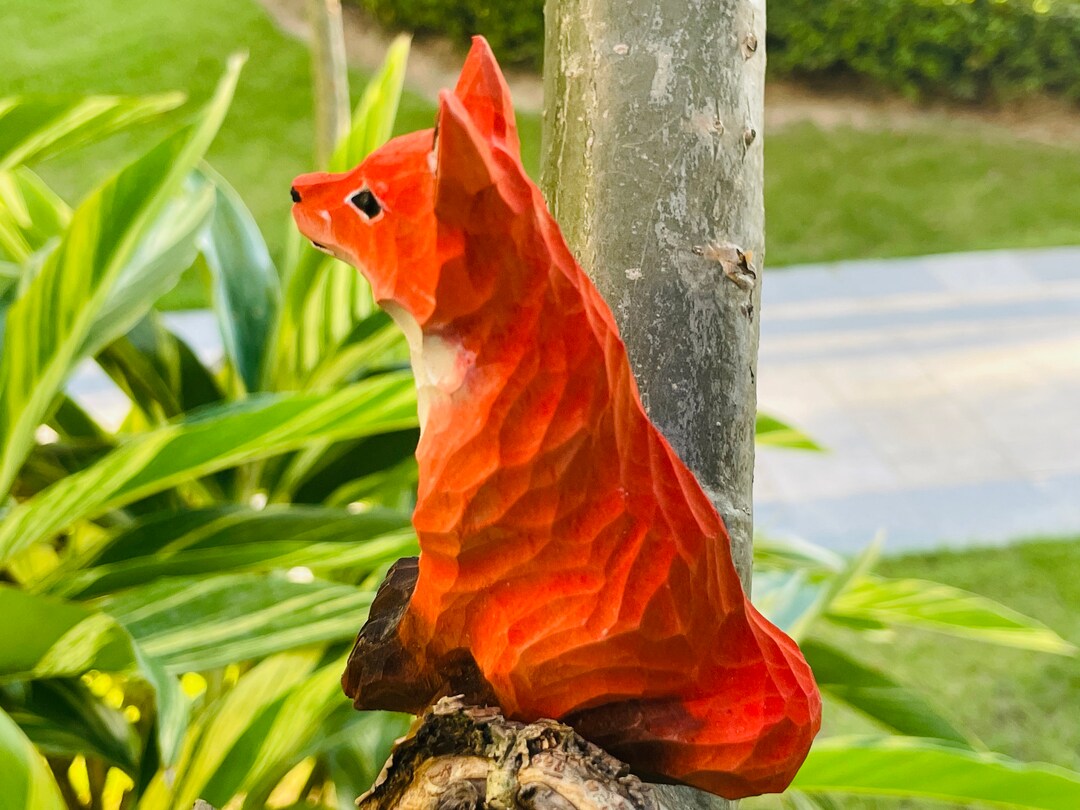 Handmade Wooden Fox Statuered Fox Wood Carvingwooden Fox is - Etsy
