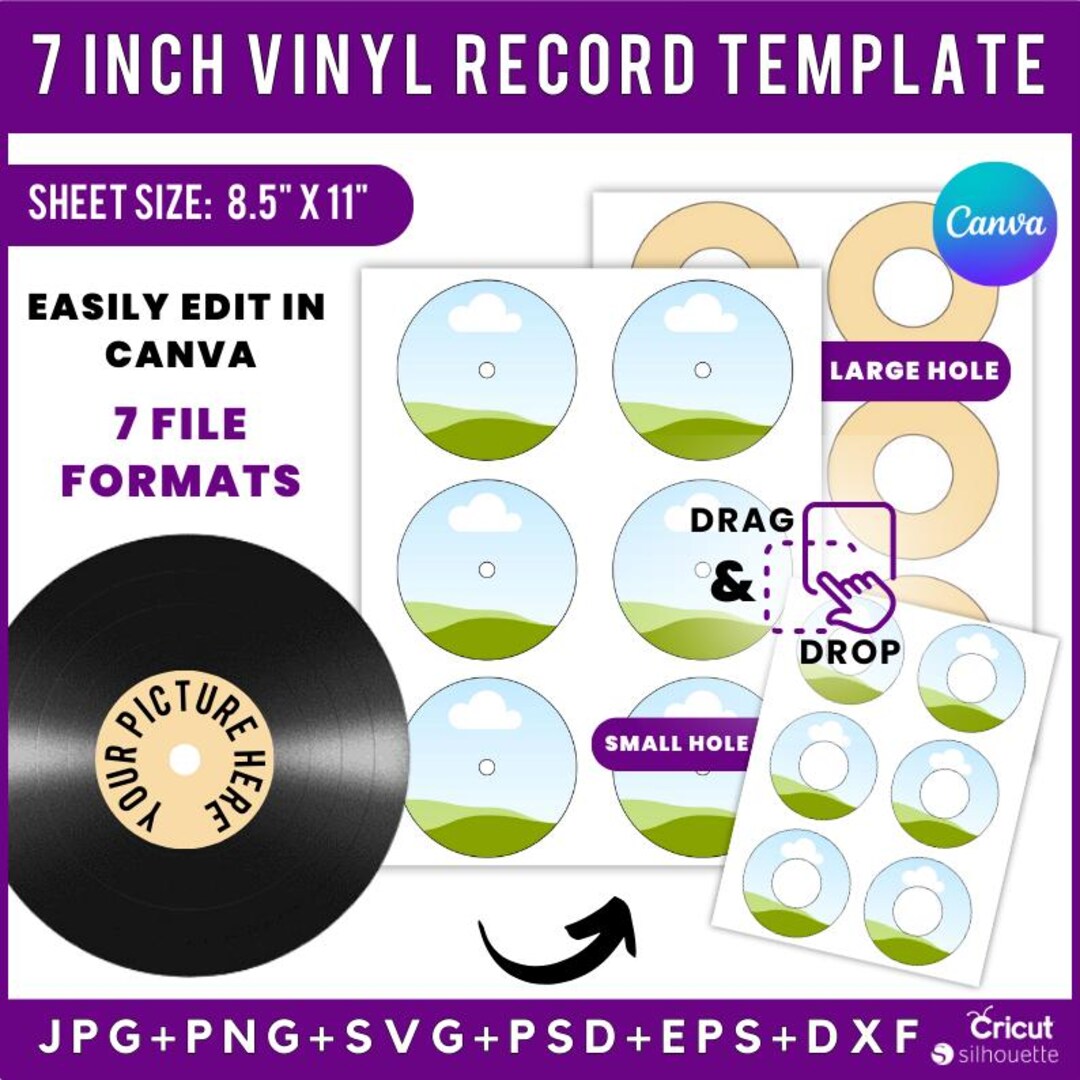 7 Inches Vinyl Record Custom Template, Vinyl Records Label, Vinyl Record Template, Vinyl Records ...