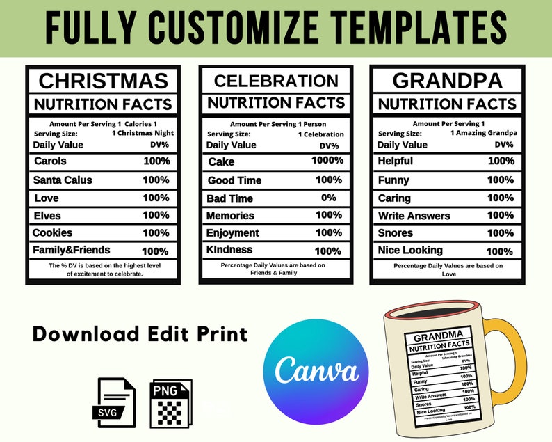 200 Nutrition Facts Template Bundle, Nutrition Facts Labels, Party ...