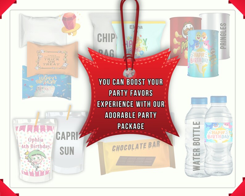 6 Custom Party Favor Bundle, Custom Party Templates, Custom Birthday ...