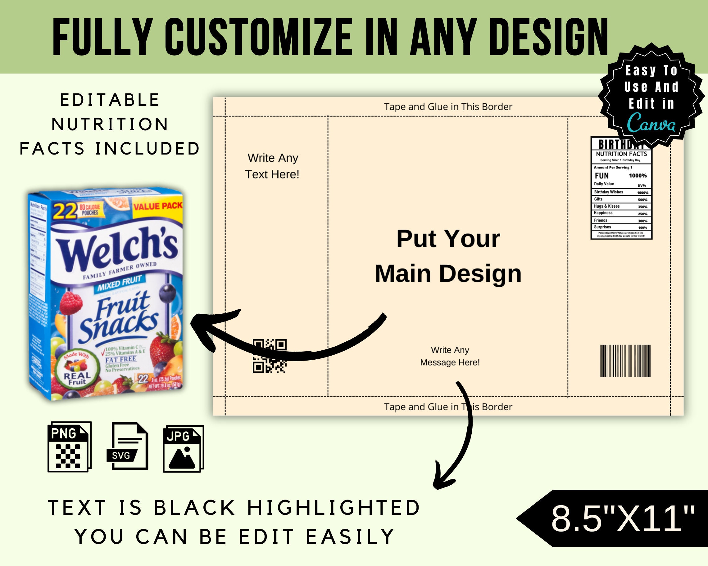 Editable Fruit Snack Wrapper Template | Canva, Party Favor Label ...
