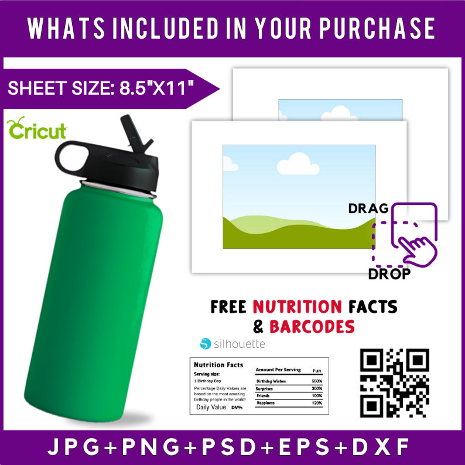 18oz-32oz Hydro Water Bottle Template, Tumbler Template Svg, Straight ...