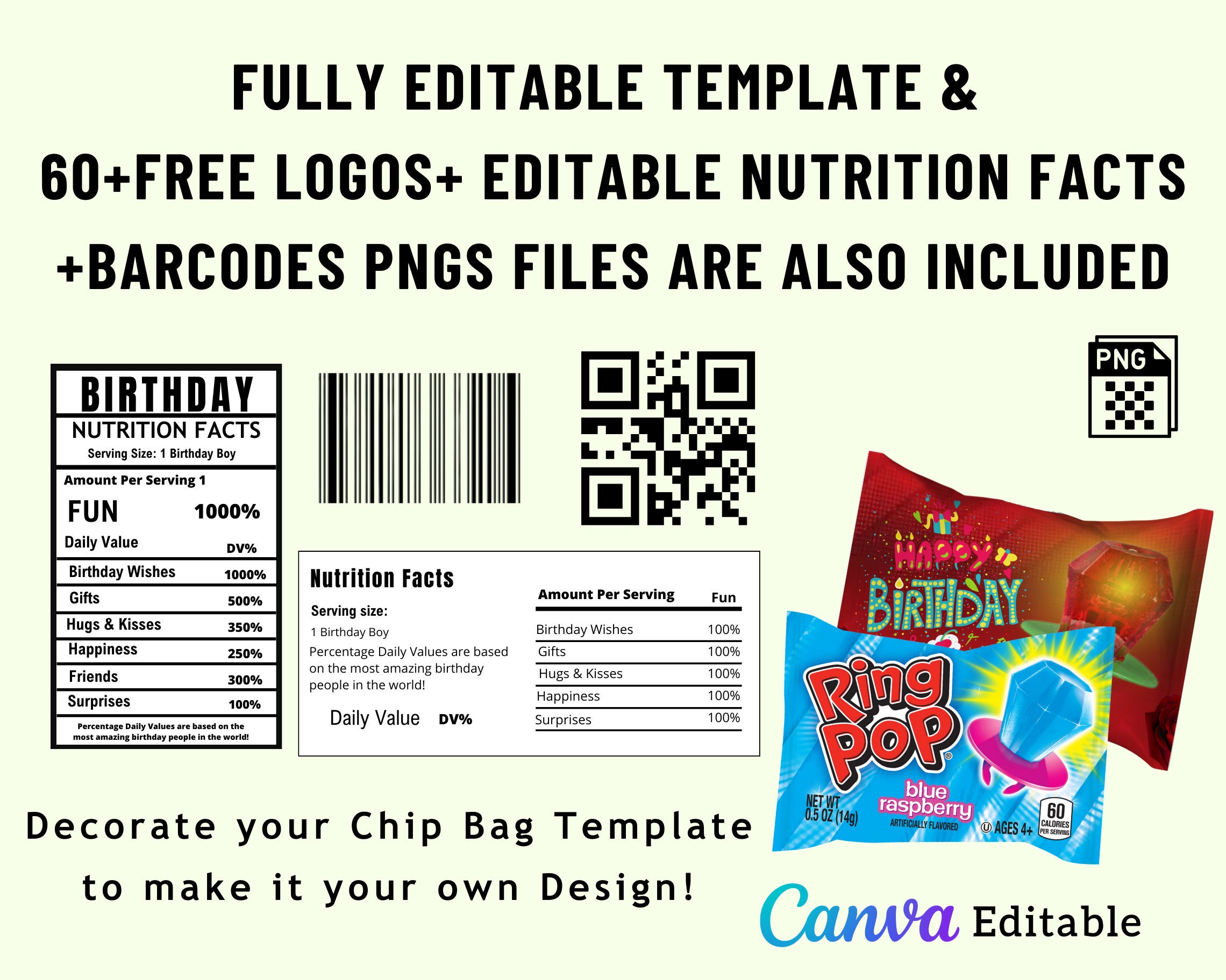 Blank Ring Pop Template, Canva Editable Ring Pop Wrapper Template ...