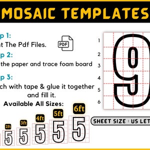 0-9 All Numbers Mosaic Balloons Templates, 6ft, 5ft, 4ft, 3ft, 2ft, 1ft ...
