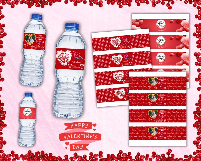Valentine's Day Water Bottle Labels Template , Valentine's Day Favor ...