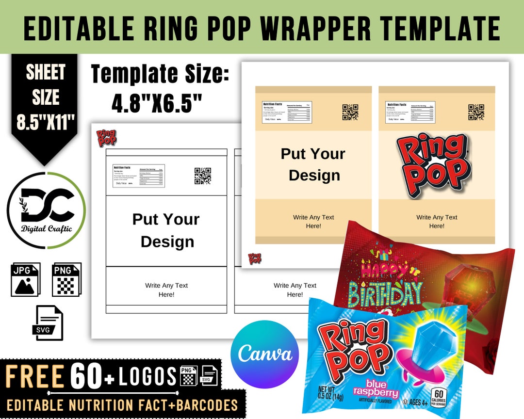 Blank Ring Pop Template, Canva Editable Ring Pop Wrapper Template ...