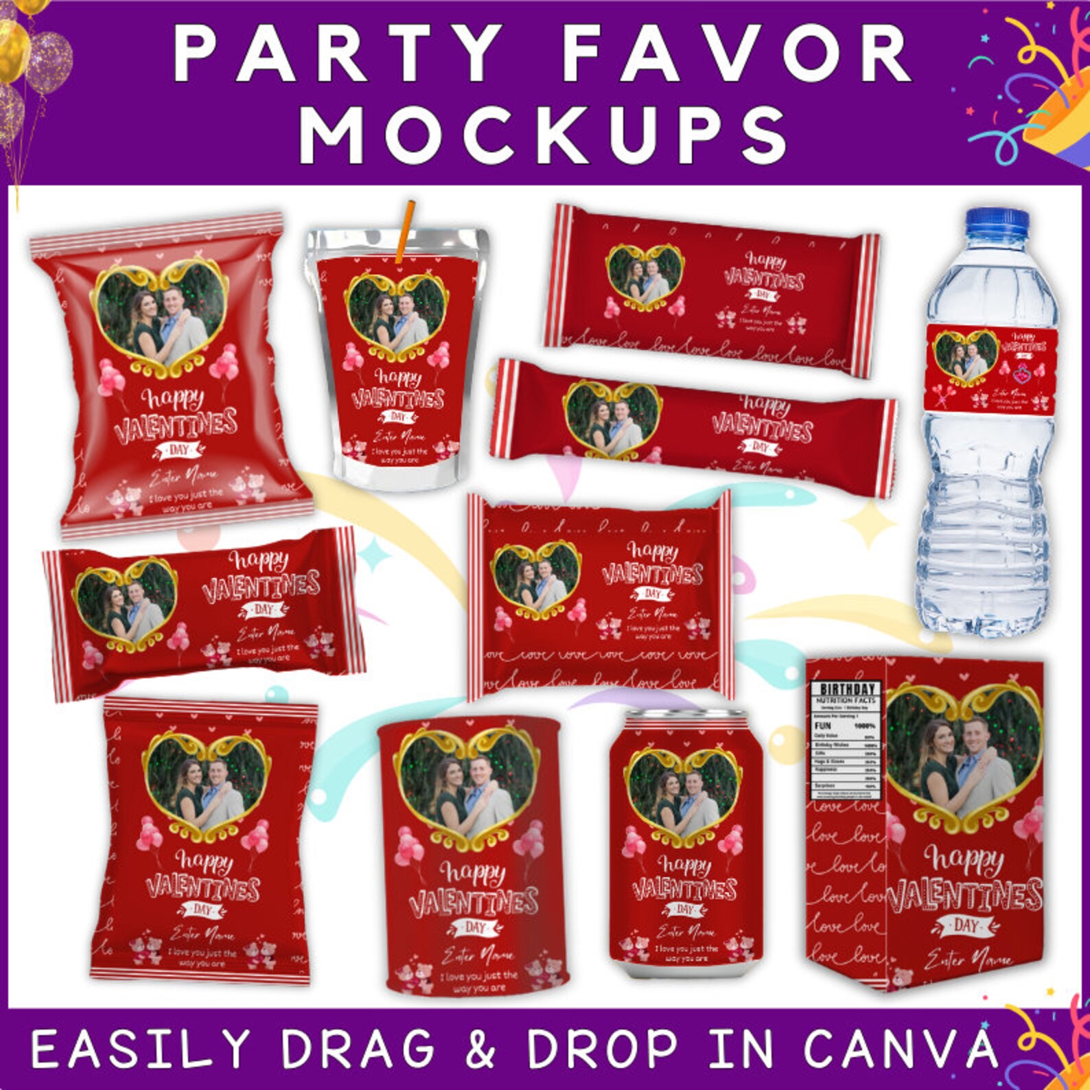 12 Party Favor Mockups Bundle - Canva Frame, Drag and Drop - Etsy