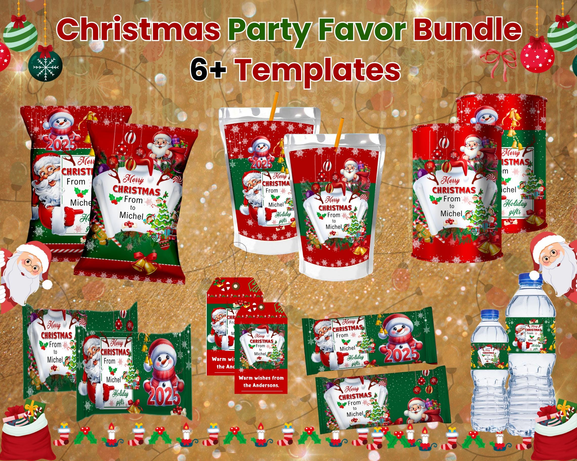 Christmas Party Favor Template Bundle, Christmas Party Templates ...