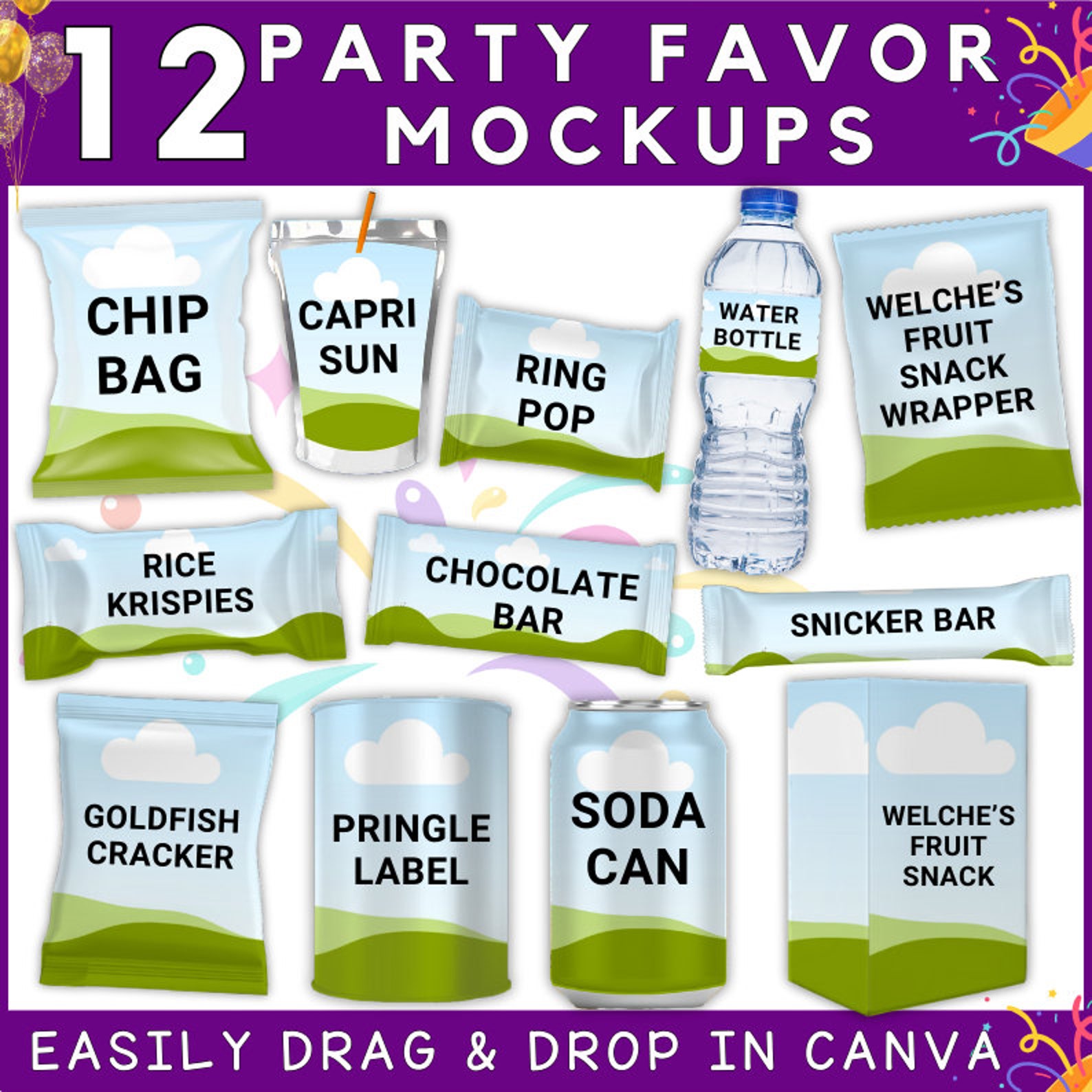 12 Party Favor Mockups Bundle - Canva Frame, Drag and Drop - Etsy