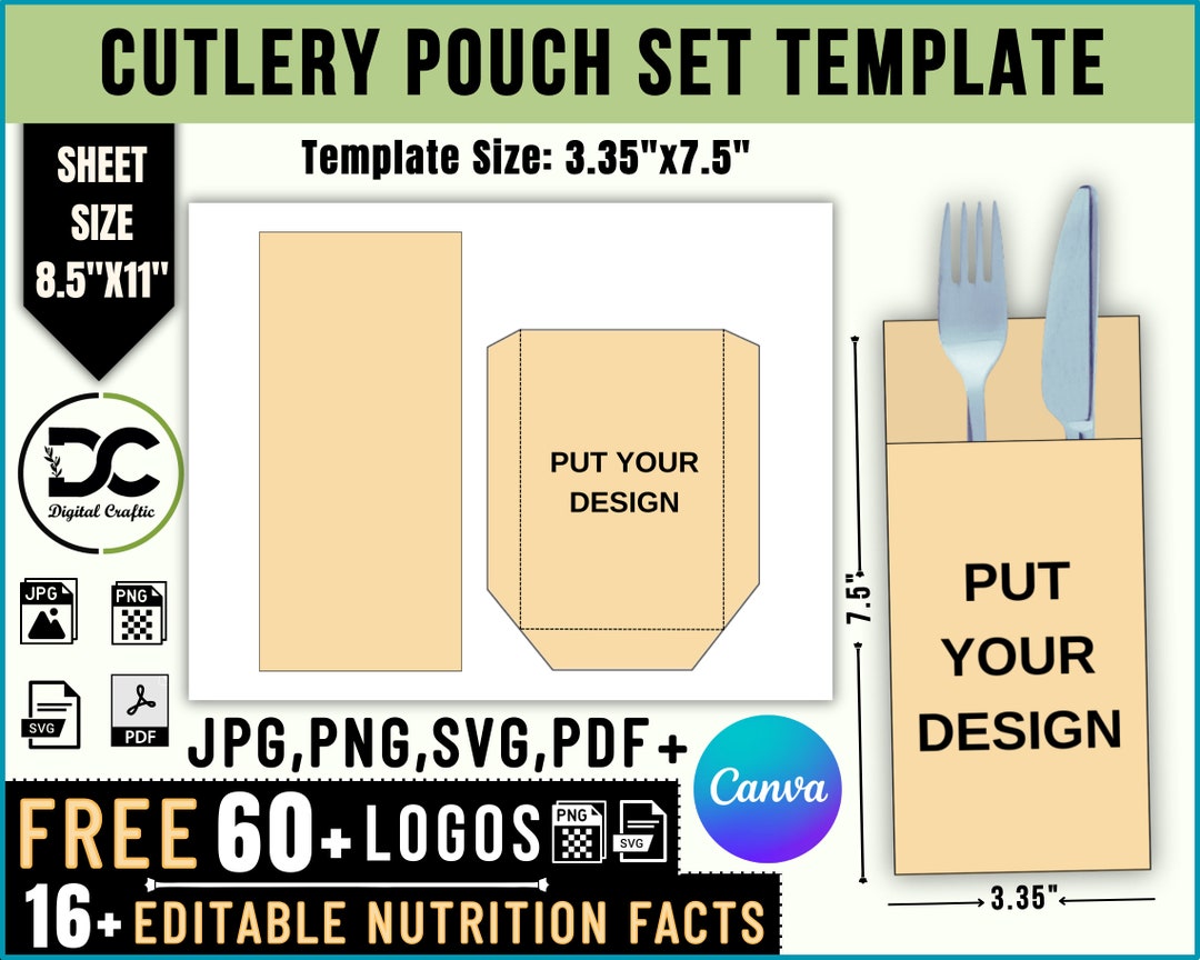 Cutlery Pouch Template, Cutlery Pouch Holder, Cutlery Paper Holder ...