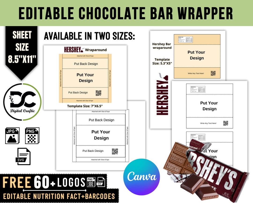 Chocolate Bar Wrapper Template 1.55 Oz Canva Editable Blank - Etsy